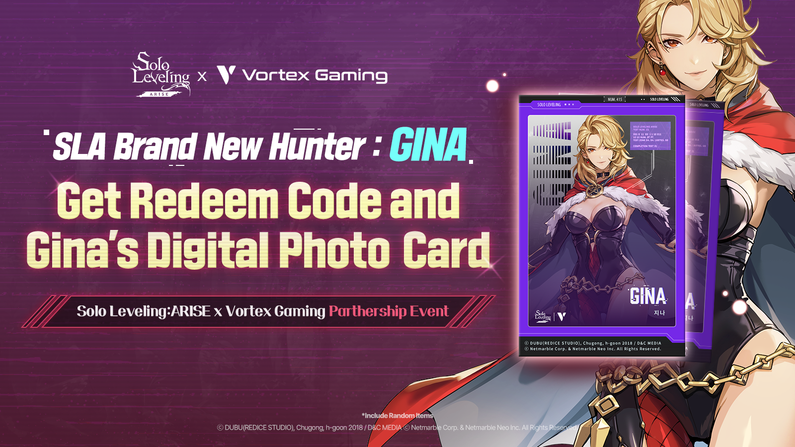Vortex Gaming Launches Solo Leveling: ARISE Gina Digital Photo Card ...